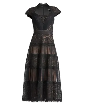 Tadashi Shoji Boette Lace Tea-length Dress - Black/nude