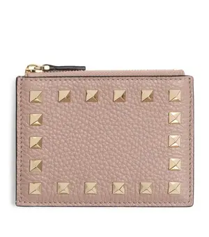 Valentino Garavani Leather Rockstud Card Holder - Nude