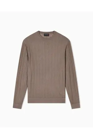 Emporio Armani Virgin Wool Jumper With Jacquard Pattern - Red