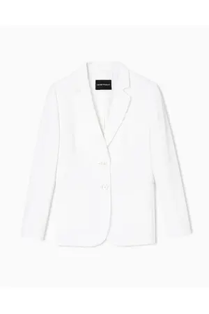 Emporio Armani Single-breasted Blazer In Waffle Weave Technical Fabric - White
