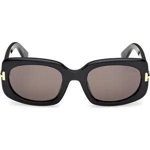 TOM FORD Icon 54mm Rectangular Sunglasses - Shiny Black Beveled / Smoke