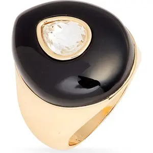 Nordstrom Crystal And Resin Cocktail Ring - Clear- Black- Gold