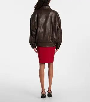 Saint Laurent Leather Bomber Jacket - Brown