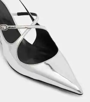 Proenza Schouler Slash 40 Mirrored Leather Slingback Pumps - Silver