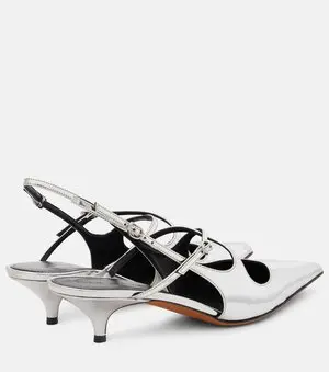Proenza Schouler Slash 40 Mirrored Leather Slingback Pumps - Silver