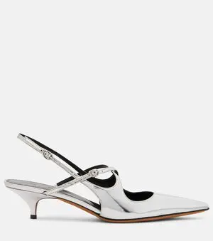 Proenza Schouler Slash 40 Mirrored Leather Slingback Pumps - Silver
