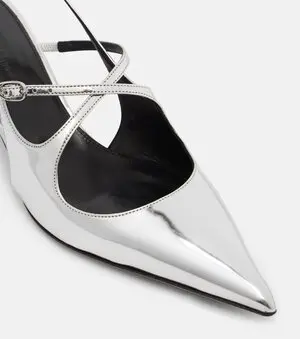Proenza Schouler Slash 40 Mirrored Leather Slingback Pumps - Silver