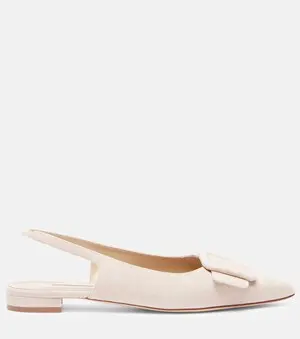 Manolo Blahnik Maylura Suede Slingback Flats - Beige