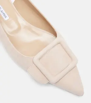 Manolo Blahnik Maylura Suede Slingback Flats - Beige