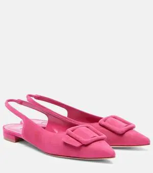 Manolo Blahnik Maylura Suede Slingback Flats - Pink