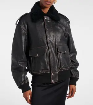 Saint Laurent Shearling-trimmed Leather Jacket - Black