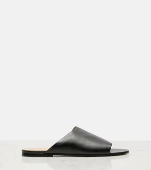 THE ROW Signum Leather Slides - Black