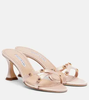 Manolo Blahnik Pyrenea Embellished Satin Mules - Pink