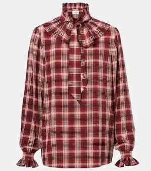 Saint Laurent Checked Silk Blouse