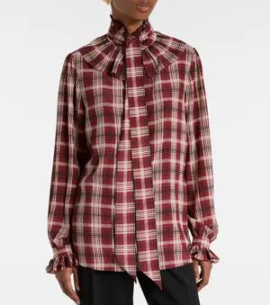 Saint Laurent Checked Silk Blouse - Red