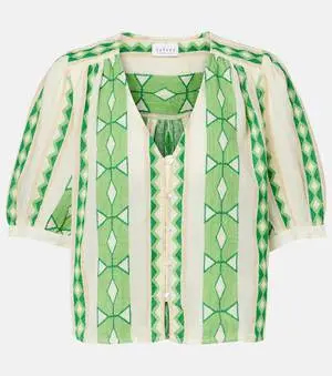 Velvet By Graham & Spencer Marissa Cotton Jacquard Blouse - Green
