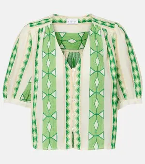 Velvet By Graham & Spencer Marissa Cotton Jacquard Blouse - Green
