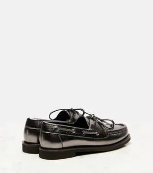 Brunello Cucinelli Monili Metallic Leather Boat Shoes