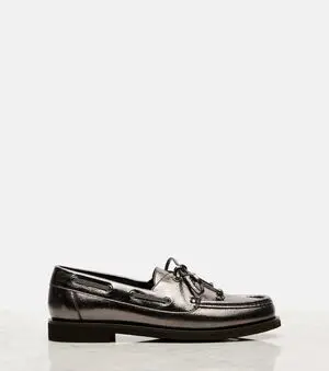 Brunello Cucinelli Monili Metallic Leather Boat Shoes