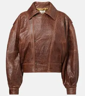 Saint Laurent Double-breasted Leather Bomber Jacket - Brown