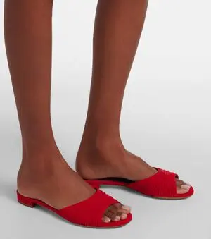 Manolo Blahnik Piruaflat Gathe Suede Slides - Red