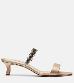 Manolo Blahnik Kifasan Embellished Satin Mules - Beige