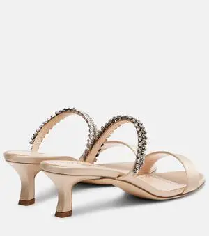 Manolo Blahnik Kifasan Embellished Satin Mules - Beige