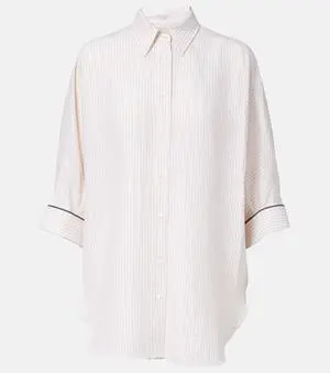 Brunello Cucinelli Monili Striped Oversized Linen Shirt - White