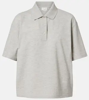 Saint Laurent Saint Laurent Cassandre Cotton-Blend Piqu Polo Shirt Grey