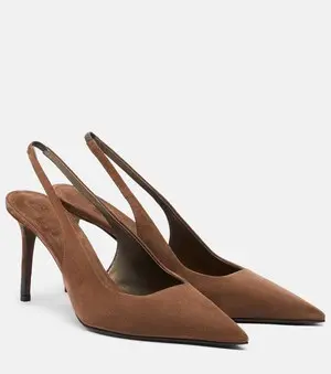 Brunello Cucinelli Monili Suede Slingback Pumps - Brown
