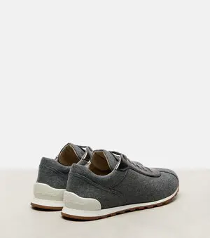 Brunello Cucinelli Leather-trimmed Felt Sneakers - Grey