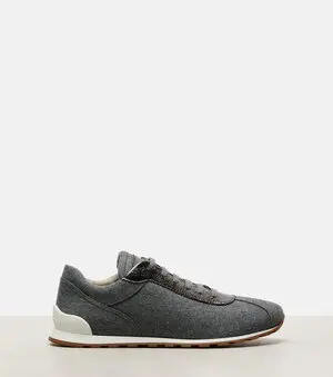 Brunello Cucinelli Leather-trimmed Felt Sneakers - Grey