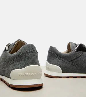 Brunello Cucinelli Leather-trimmed Felt Sneakers - Grey