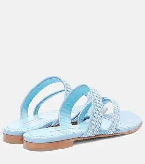 Manolo Blahnik Susara Raffia Thong Sandals - Blue