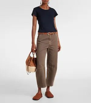 Velvet By Graham & Spencer Alexis Cotton Twill Barrel-leg Pants - Brown