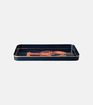 LES-OTTOMANS Lobster Painted Iron Tray - Blue