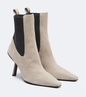 Brunello Cucinelli Monili Suede Ankle Boots - Beige