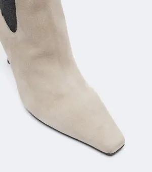 Brunello Cucinelli Monili Suede Ankle Boots - Beige