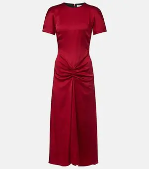 Victoria Beckham Gathered Satin Midi Dress - Red
