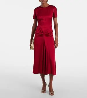 Victoria Beckham Gathered Satin Midi Dress