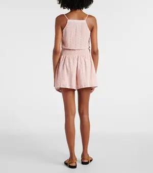 Velvet By Graham & Spencer Iris Embroidered Cotton Poplin Shorts - Pink