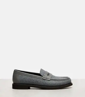 Brunello Cucinelli Monili Leather-trimmed Loafers - Grey