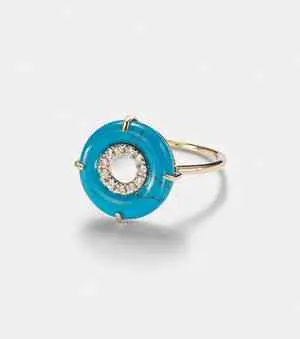 Mateo 14kt Gold Ring With Turquoise And Diamonds - Blue