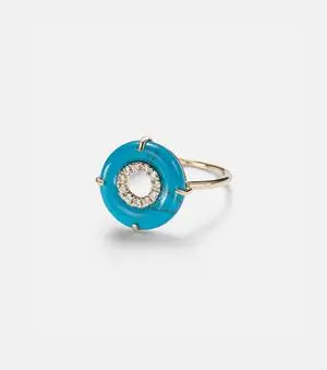 Mateo 14kt Gold Ring With Turquoise And Diamonds - Blue