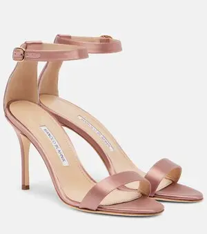 Manolo Blahnik Chaos Satin Ankle Strap Stiletto Sandals - Pink