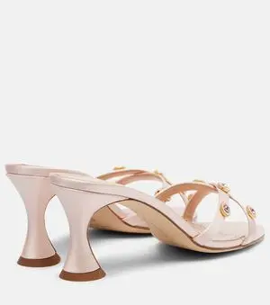 Manolo Blahnik Embellished Satin Mules - Pink