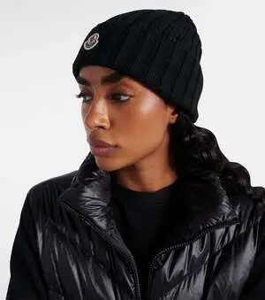 Moncler Logo Ribbed-knit Virgin Wool Beanie
