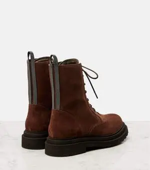 Brunello Cucinelli Monili Suede Lace-up Ankle Boots