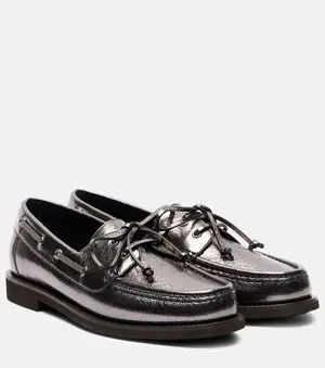 Brunello Cucinelli Monili Metallic Leather Boat Shoes