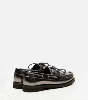 Brunello Cucinelli Monili Metallic Leather Boat Shoes